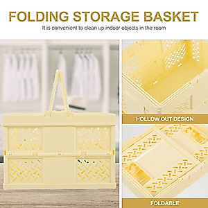 Cabilock Plastic Items Snack Bins Home Handheld Portable Organizer Basket: Folding Handle Household Bin Storage Use Sundry Bedroom Picnic Yellow Desktop Crates Sundries Baskets for Office