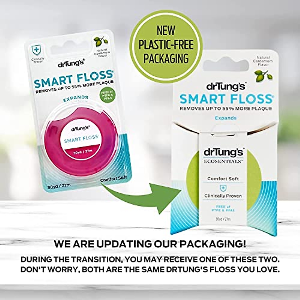 drTung's Smart Floss, 30 yds, Dental Floss - Natural Cardamom Flavor Colors May Vary (6 Pack)