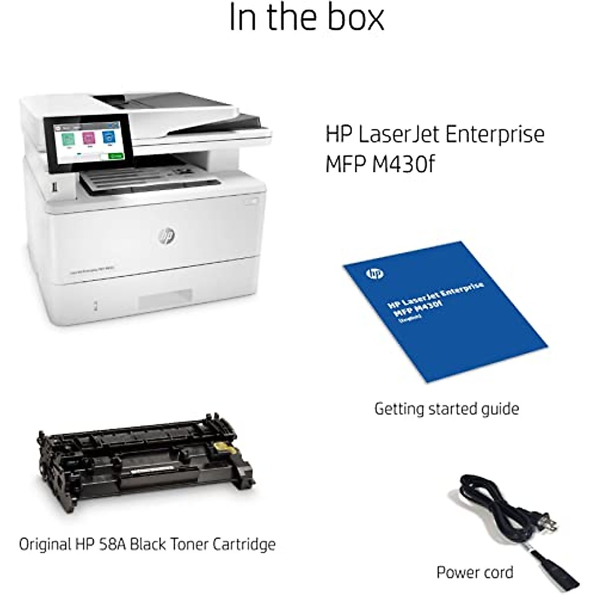 HP Laserjet Enterprise MFP M430f All-in-One Wired Monochrome Laser Printer, White - Print Scan Copy Fax - 4.3" LCD, 40 ppm, Auto Duplex Printing, 50-Sheet ADF, Ethernet, Cbmou Printer_Cable