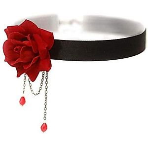 ericotry Elegant Retro Rose Flower Collarbone Chain Clavicle Necklace Gothic Lolita Black Lace Collar Choker Ornament Wedding Halloween Accessories (Red)
