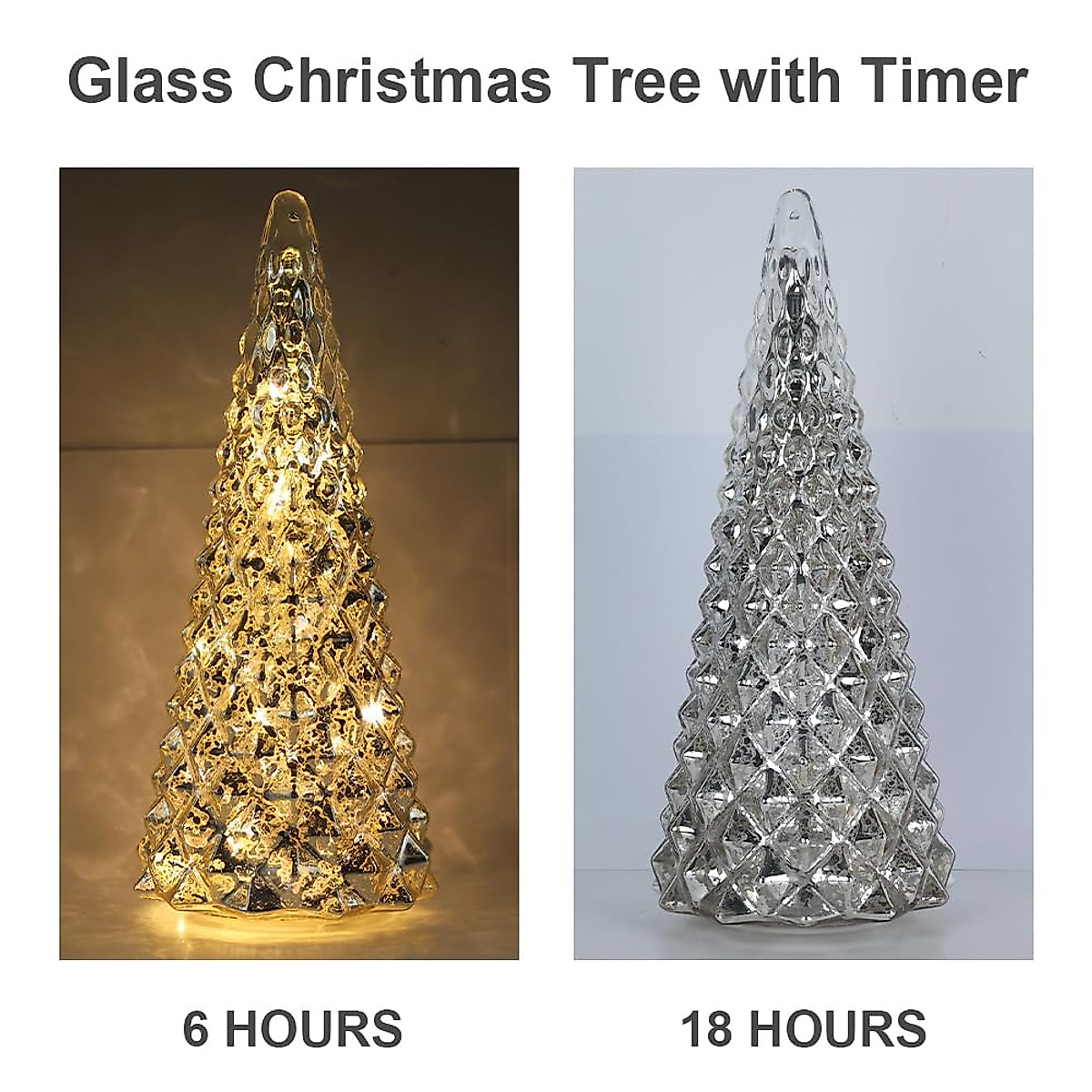 Christmas Decorations Indoor, YEAHOME Set of 3 Pre-lit Gold Glass Christmas Tree for Home Decor, Christmas Table Decorations Lighted Xmas Tree with Timer for Living Room Mantel Tabletop Party