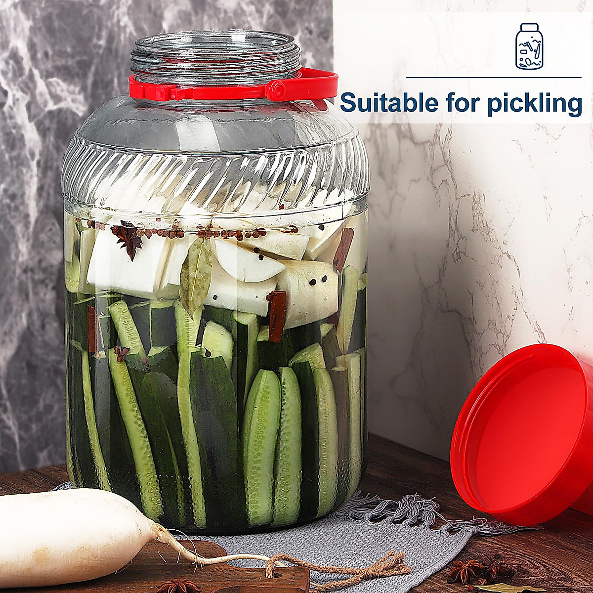 Daitouge Ulrta Large 4 Gallon(15200 ML) Glass Jar with Lid & Handle, Wide Mouth Canning Jars with Plastic Screw Lids, Glass Storage Jars BPA Free & Dishwasher Safe, 1 Pack