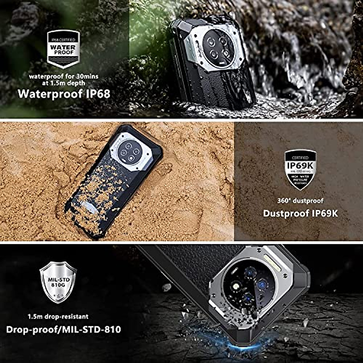 OUKITEL WP19 [21000mAh Battery] Rugged Smartphone Unlocked, 64MP Camera Night Vision Mobile Phones 8GB+256GB IP68 Waterproof Cellphone, Android 12 Cell Phone, 6.78" HD+ Dual SIM 4G Smartphones OTG/NFC