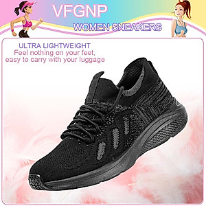 VFGNP Running Shoes Womens, Sneakers for Women, Slip On Walking Tennis Shoe Black 8