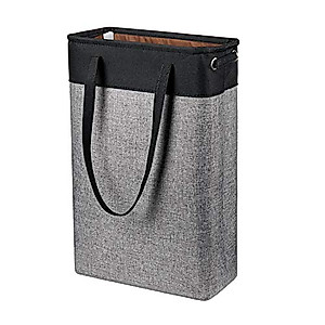 i BKGOO Laundry Basket with Handles Black&Grey-Slim Laundry Bin Collapsible Dirty Clothes Basket Narrow Laundry Bag Foldable Dirty Hamper for Camping, Dorms, Apartments