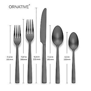 ORNATIVE - Iola Flatware Set with Service for 4, Set Includes Knives, Forks & Spoons for Home, Kitchen & Restaurant, 18/0 Stainless Steel Material & Dishwasher Safe - 20 Pieces, Matte Black