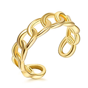 YKYLHSYXR Chain Link Rings,Trendy Cuban Link Ring, Minimalist Figaro Link Ring, Personality Anchor Link Ring, Open Adjustable Size with Jewelry Box for Women Men