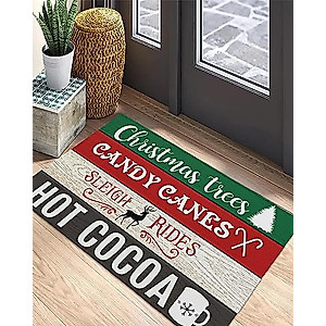Savannan Floor Mats,Christmas Trees Candy Canes Sleigh Rides Hot Cocoa Wooden Red Green Gray Non Slip Latex Backing Ultrathin Loop Pile Door Rugs for Dining Room Office Home Decor 24"x36"