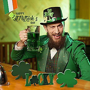 St. Patrick's Day Decorations Clover Lucky Table Sign - 3pcs Wooden Shamrock Letter Table Centerpiece Green Freestanding Home Office Tabletop Decor for Irish-Themed Party
