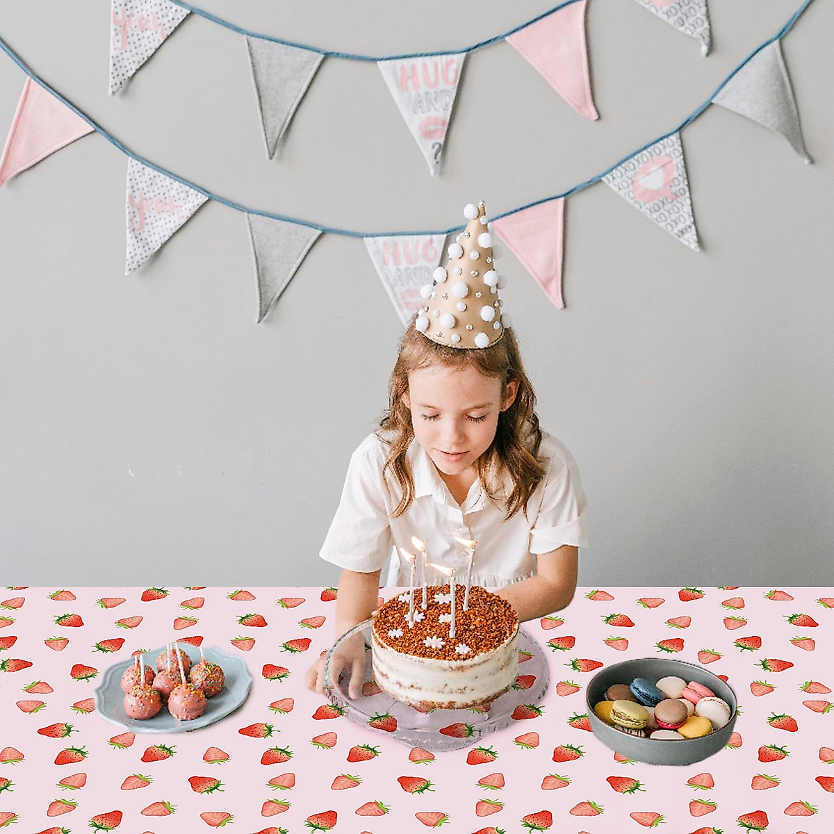 HTONTB 3PCS Strawberry Party Tablecloth,Strawberry Birthday Decorations 54X108INCH Disposable Plastic Rectangle Table Cover for Kids Girls Sweet Party Berry,Birthday Baby Shower Decoration