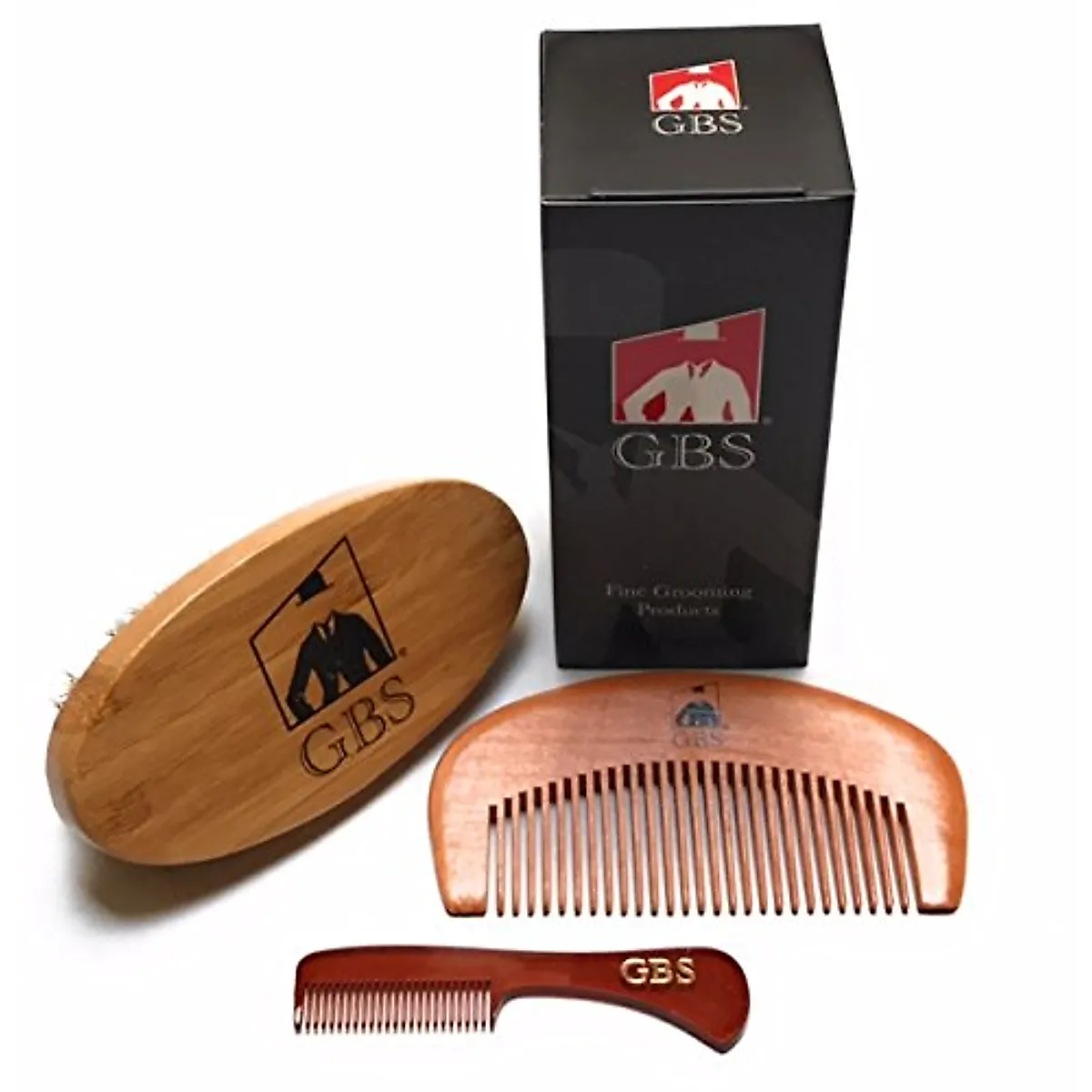 G.B.S Combo Set-3 Piece Kit Oval Wood Brush with Boar Bristles For Beard, Mustache With Bamboo Hard Comb, for Father's Day, Holidays Tortoise Horn Durable Convenient