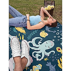Thuswarm Cute Blue Sea Creatures Octopus Whale Flannel Blanket for Autumn Winter Gifts Warm Cozy Soft Funny Print Throw for Bed Couch Sofa 50”×40” Small for Kid
