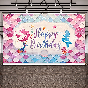 Ayearparty Mermaid Backdrop for Girls Birthday Under The Sea Theme Party Decorations Little Mermaid Scales Photography Photo Studio Booth Banner Kids Baby Happy Birthday Background 71 x 43 Inch