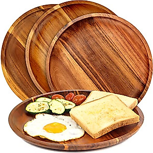 FANICHI Wooden plates (set of 4-11inch) Dinner Plates, Acacia Round Wood Plates, Unbreakable Classic Plates, Easy Cleaning & Lightweight for Dishes Snack, Dessert, Housewarming, Christmas Gift