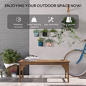 Outsunny Wooden Garden Bench, Outdoor Park Bench with Slatted Seat, Backless Front Porch Bench with Curved Seat for Conservatory, Garden, Poolside, Deck, Teak