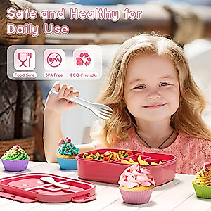 TIME4DEALS Bento Box for Kids 44oz 4 Compartment Lunch Container with Cutlery, Bento Lunch Box Containers for Kid/Adult/Toddler, Leak Proof, Microwave/Dishwasher/Refrigerator Safe, BPA Free (Pink)