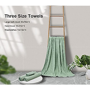 Bath Towels Set, 2 Oversized Large Towels/2 Hand Towels/4 Washcloths,600 GSM Green Towels Bathroom Sets, Quick Dry Towel Super Soft Absorbent Shower Towels Luxury Towel Set Hotel Spa Towel (8 Pack)