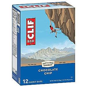 Clif Bar - Chocolate Chip - Made with Organic Oats - 10g Protein - Non-GMO - Plant Based - Energy Bars - 2.4 oz. (12 Pack)