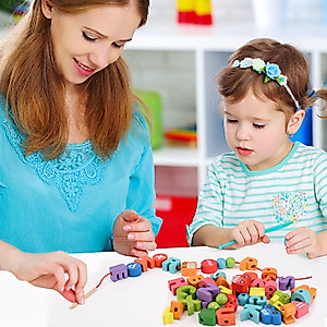 Toys for 2 3 4 Year Old Girls Boys, Toddlers Montessori Wooden Toy Gifts for 18-36 Month Old Babies Kids Educational Learning Threading Toy for Toddler Boy Girl Gift Age 1-4 Child Birthday Present