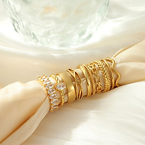 PLOMFOV Gold Rings for Women Gold Plated Stackable Rings Wedding Bands Eternity Dainty 14K Gold Ring Thin Simple Trendy Thumb Stacking Ring Pack Size Gold 8