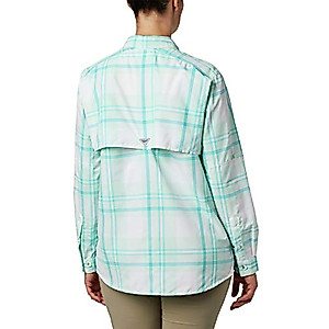 Columbia Women's Super Bahama Long Sleeve Shirt, Light Mint Plaid, 2X