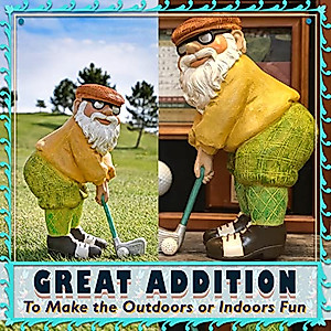 Twig & Flower The Great Golfing Gnome 9" Gnomes Decor The Mini Gnomes Hand Painted Garden Gnome - Golfing Garden Gnome Gifts Designed