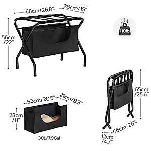 HOOBRO Luggage Rack with Laundry Bag, Pack of 2, Folding Suitcase Stand for Guest Room, 26.8" L x 15" W x 22" H, Suitcase Holder with Oxford Bag, Cloakroom, Bedroom, Hotel, Black BK06XLP201G1
