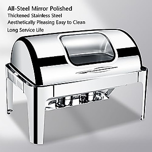 ASSYA Food Warmer Flip-Top Dishes Buffet Servers Chafing Dishes Electric Buffet Server Two Heating Methods Electric/Alcohol with Visual Window Capacity 9L,Electric,A