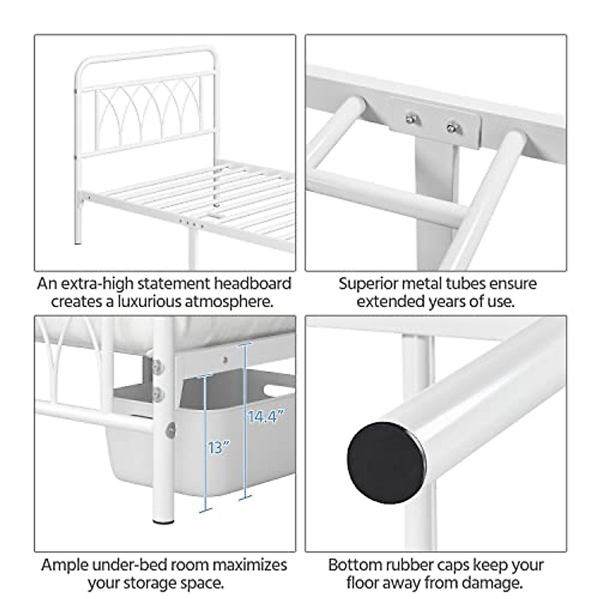 Yaheetech Twin Bed Frame Metal Platform Bed with Petal Accented Headboard/Footboard/14.4 Inch Under Bed Storage/No Box Spring Needed, White