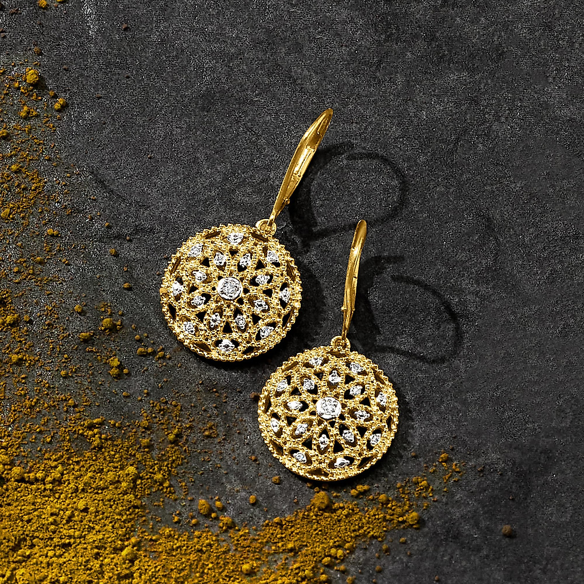 Ross-Simons 0.10 ct. t.w. Diamond Circle Drop Earrings in 18kt Gold Over Sterling