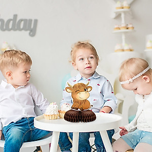 Kosiz 8 Pcs Highland Cow Honeycomb Centerpieces Cow Table Topper Cow Theme Honeycomb Centerpieces for Baby Shower Western Cowboy Kids Birthday Party Decorations