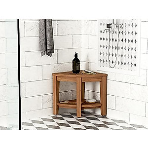 AquaTeak Floor Model - 15.5" Kai Corner Teak Shower Bench with Shelf