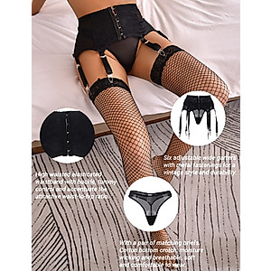 ohmydear Women's Black Lace Garter Belts Plus Size Mesh Suspender Belt with 6 Straps Metal Clip for Thigh High Stockings