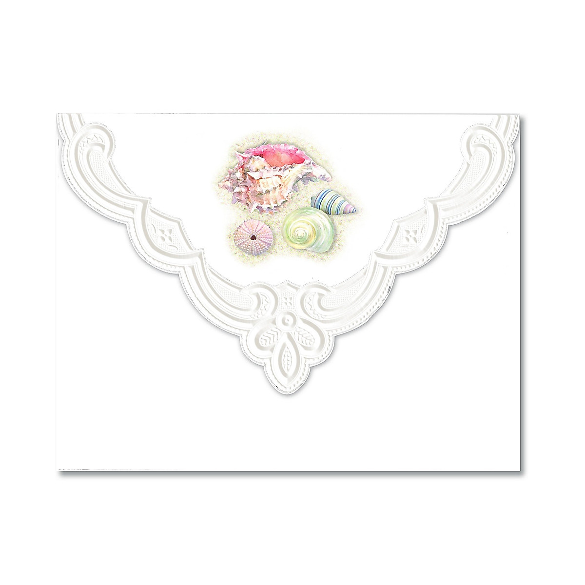 Carol Wilson Fine Arts Inc.- Sea Shells - Embossed & Die Cut Blank Note Cards in Portfolio Box - 10 Count - ncp2343