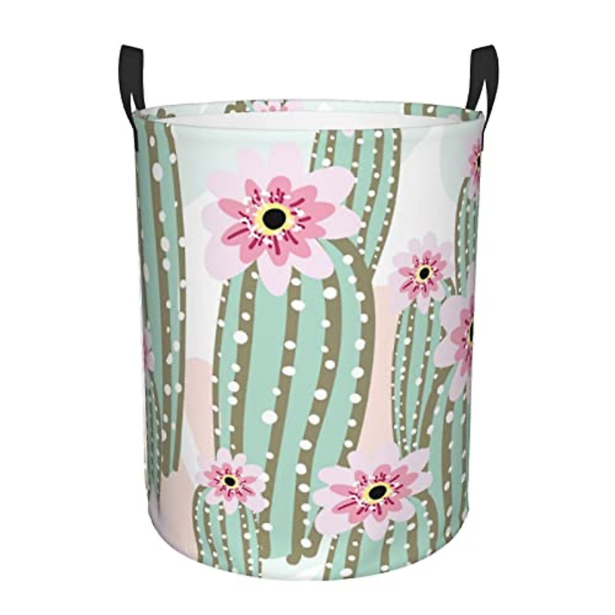 Cactus Pink Flowers Laundry Hamper With Handle Foldable Durable Laundry Basket Storage Bin Dirty Clothes Organizer Bag For Bedroom Bathroom Nursery