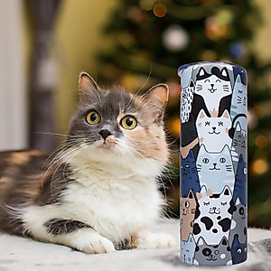 IchDich Cat Tumbler With Lid and Straw - 20 oz Insulated Stainless Steel Tumbler - Travel Mug and Wine Cups for Cat Lovers Gifts