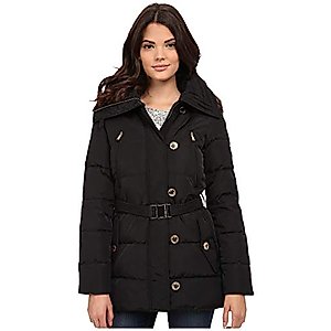Michael Kors Fur Trim Hooded Down Coat-Black-M