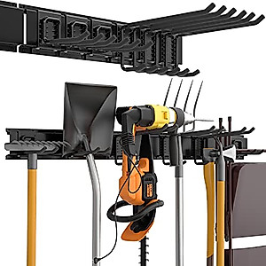 INCLY Garage Tool Storage Rack, Garden Yard Tool Organizer Wall Mount, 48 Inch Heavy Duty Steel Garage Organization System with 3 Racks & 6 Wall Hooks