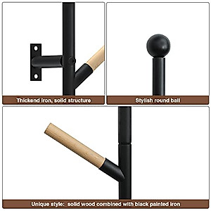 X-cosrack Wall Mounted Coat Rack Splicable Metal & Wood Hat Hanger Rack with 8 Hooks, 3-in-1 Tree Hanger Organizer for Coat Bag Scarves Clothes for Entryway Hallway Bedroom