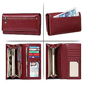 KELEEL Women Wallet Leather Clutch Bifold RFID Blocking Large Capacity Slim Ladies Purse Card Holder Organizer (Gloss Red)