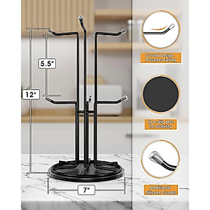 Bulado Mug Tree for Large Mugs, 360° Rotated Coffee Mug Holder, Metal Mug Tree for Counter Large Mugs 6, Coffee Cup Holder for Countertop for Easy Grab and Drop, Mug Stand for Coffee Bar Kitchen