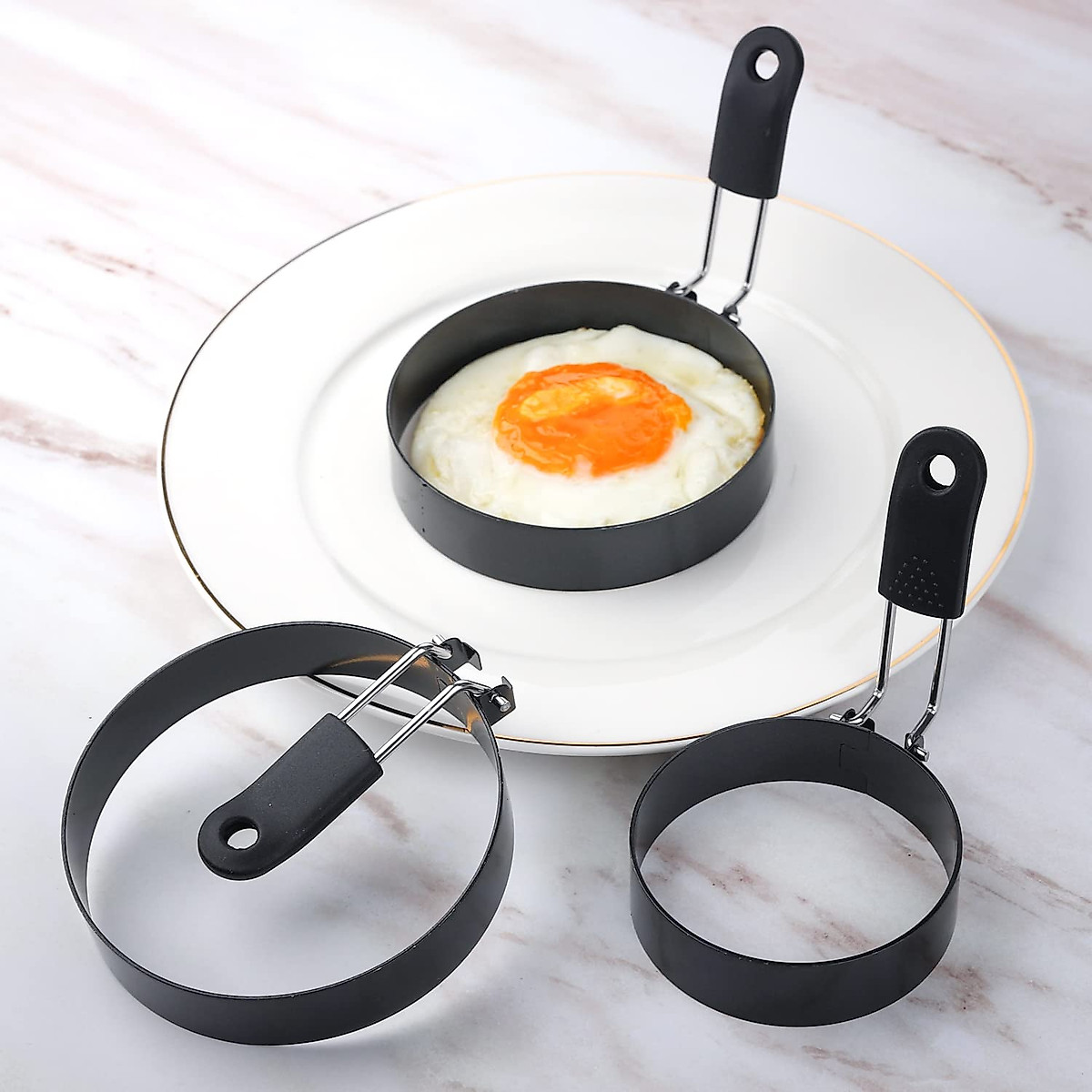 Egg Rings 6 Packs 3 Inch Stainless Steel Nonstick Egg Ring for Frying Eggs Round Cooking Egg Pancake Mold Egg Mold for Griddle (7.5cm*6)