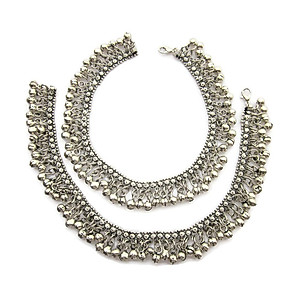 Womens Fashion Anklets Pair | Ankle Bracelet Barefoot Sandals Feet Jewelry | Festival Bohemian Vintage Retro Tribal Gypsy Hippy Bollywood Boho Chic Style | Jingle Bell Charm Handcrafted Indian Payal