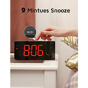GOLOZA Projection Alarm Clock, Digital Clock with Modern Curved Design 180° Rotatable Projector, 3-Level Brightness Dimmer, Clear Red LED Display, Progressive Volume, 9mins Snooze,12/24H, for Bedroom
