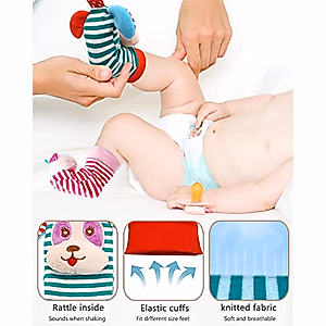 Soft Baby Rattle Toys, Wrist Rattle Foot Sock Rattles, Hand Arm Leg Ankle Handheld Rattles for Infants, Sensory Plush Animal Toys for Newborn Baby Girls and Boys (A8)
