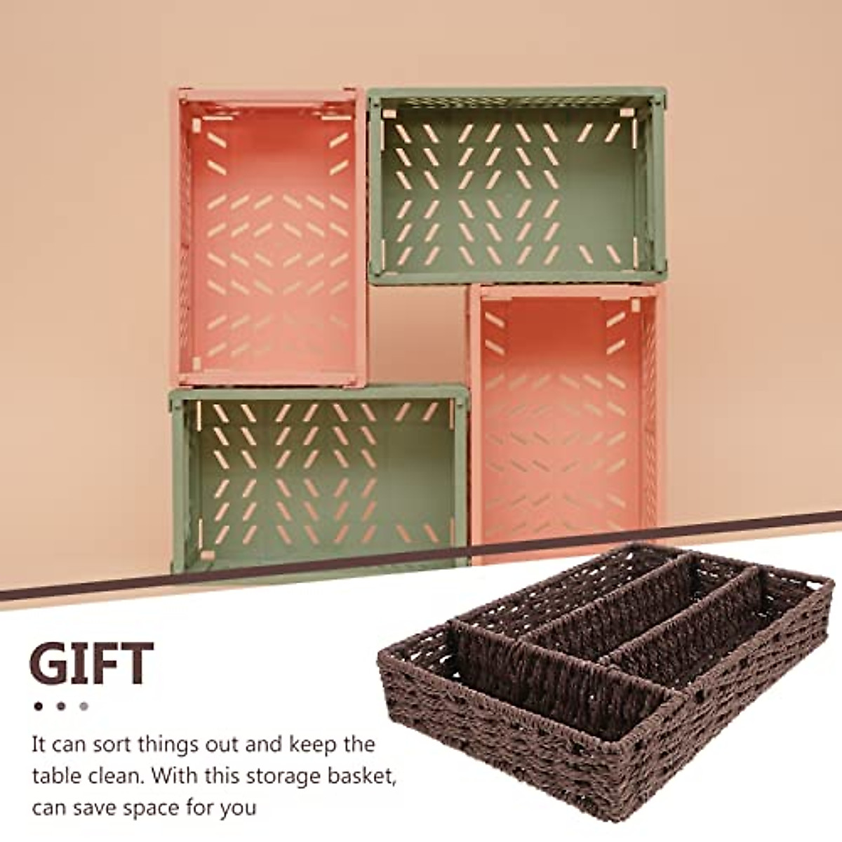 Healifty Wicker Rattan Baskets Tea Bag Sugar Packet Holder Coffee Station Condiment Organizer Woven Divided Basket Tray for Drawer Shelf Countertop Coffee