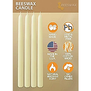 Hyoola 16" Beeswax Taper Candles - 16 Hour Burn Time - White Beeswax Candles - 4 Pack