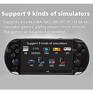 5.1 inch Multi-Function Retro Game Console Handheld Game Console 7700 Games Support Arcade/CPS/fc/SFC/gba/gbc/gb/sega Emulator Games can be archived with Rechargeable Lithium Battery (Black)