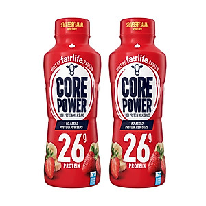 Fairlife Core Power 26g Protein Milk Shakes, Strawberry Banana, (Pack of 2) Made with Canadian Milk, 414mL/14 fl. oz. (Shipped from Canada)