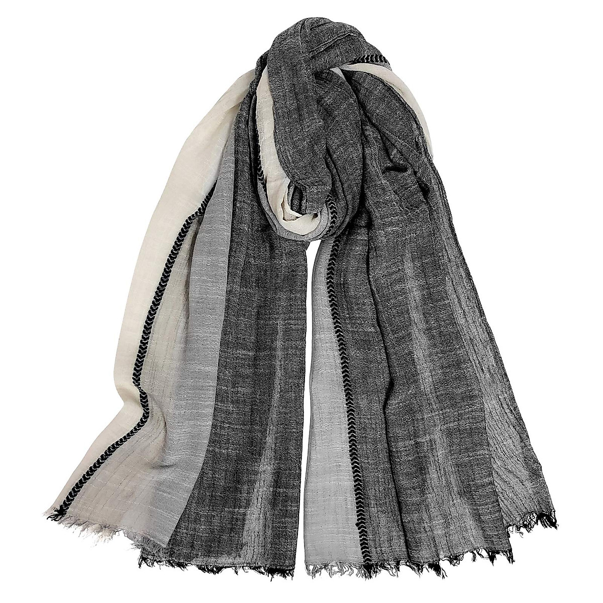 GERINLY Color Block Summer Scarf for Men Long Neck Wraps Shawl Urbanstyle Scarf Gift for Men (Black Gray Beige)